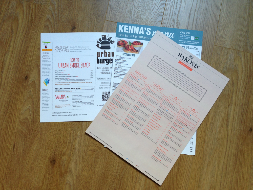 A3 Flat Restaurant Menu printing | Unfolded A3 menus laminated